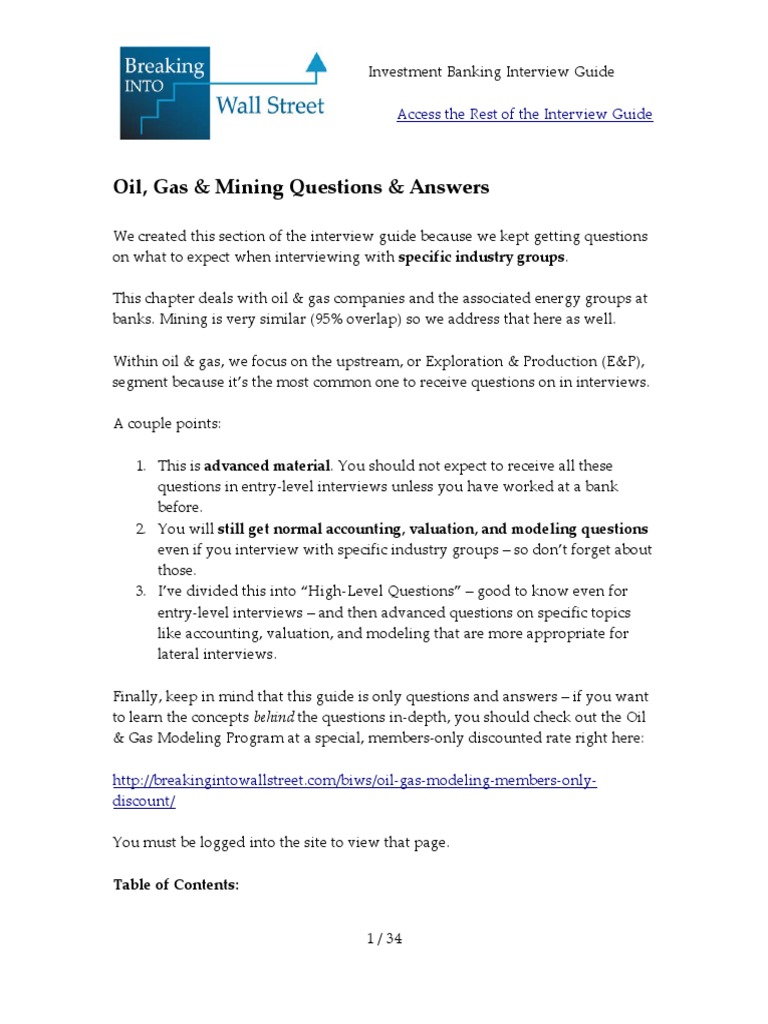 Oil & Gas Investment Banking Guide | PDF | Discounted Cash Flow ...