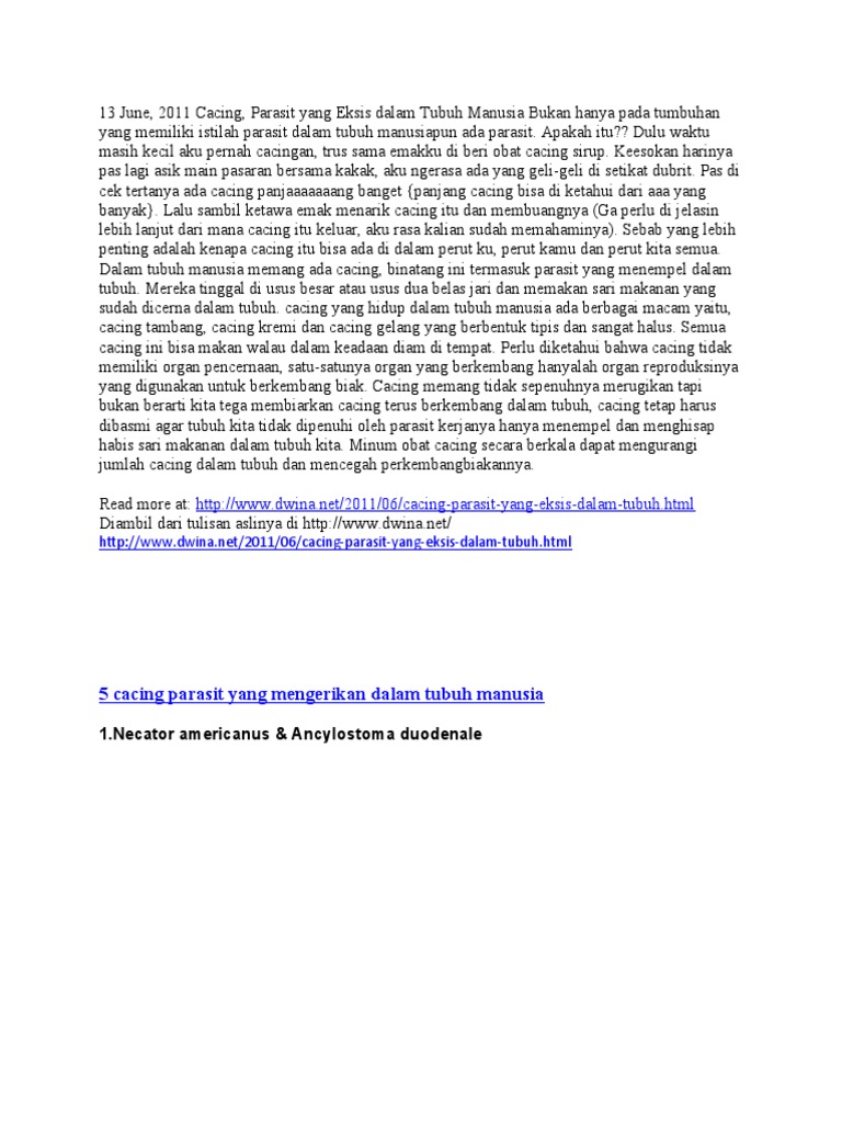 Cacing Parasit dalam Tubuh Manusia | PDF | Sains & Matematika