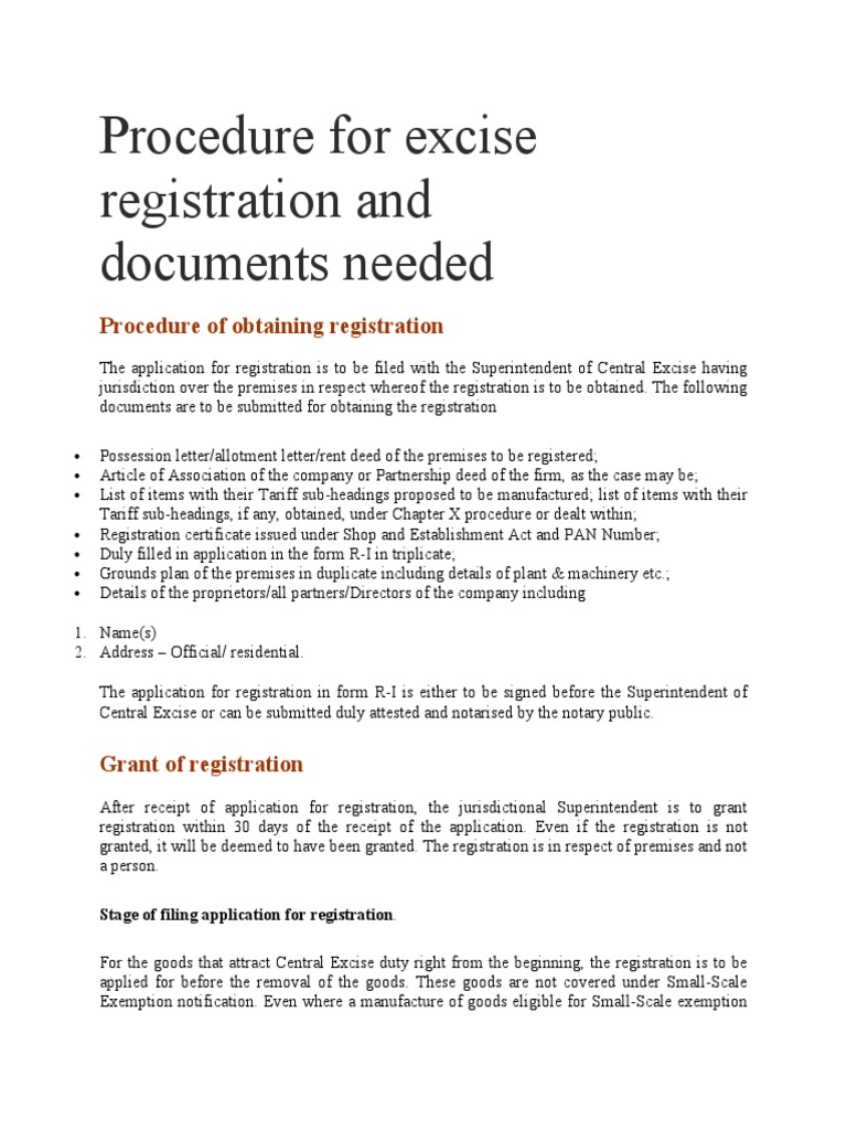Procedure For Excise Registration | PDF | Value Added Tax | Taxes