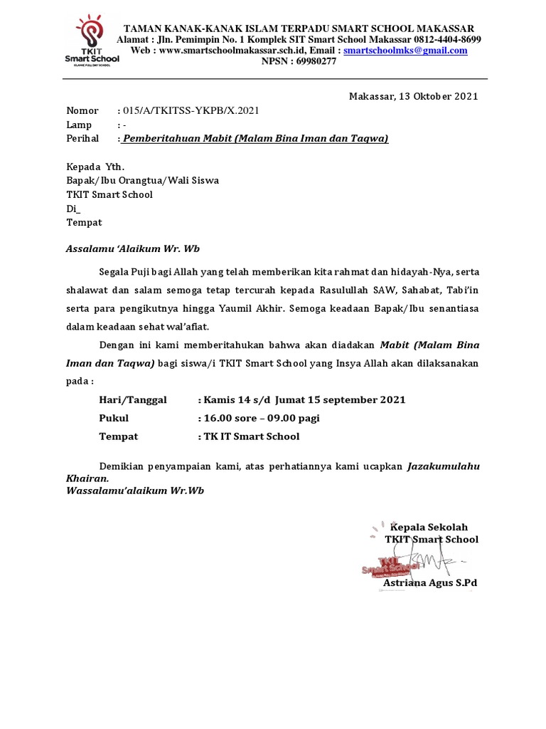 Surat Mabit (13 Okt 2021) | PDF