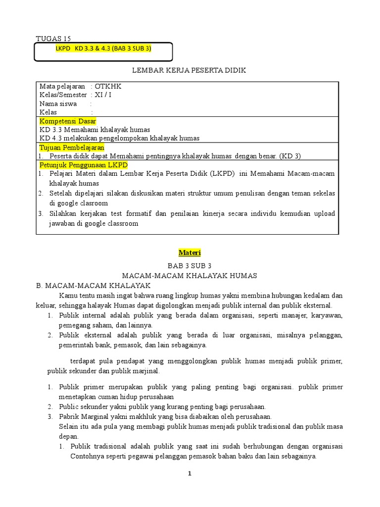 Tugas 15 (Macam-Macam Khalayak Humas) Fix | PDF