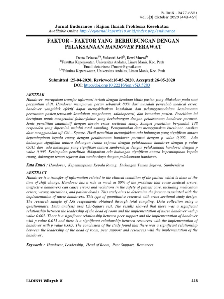 Faktor-Faktor Yang Berhubungan Dengan Pelaksanaan Handover Perawat | PDF