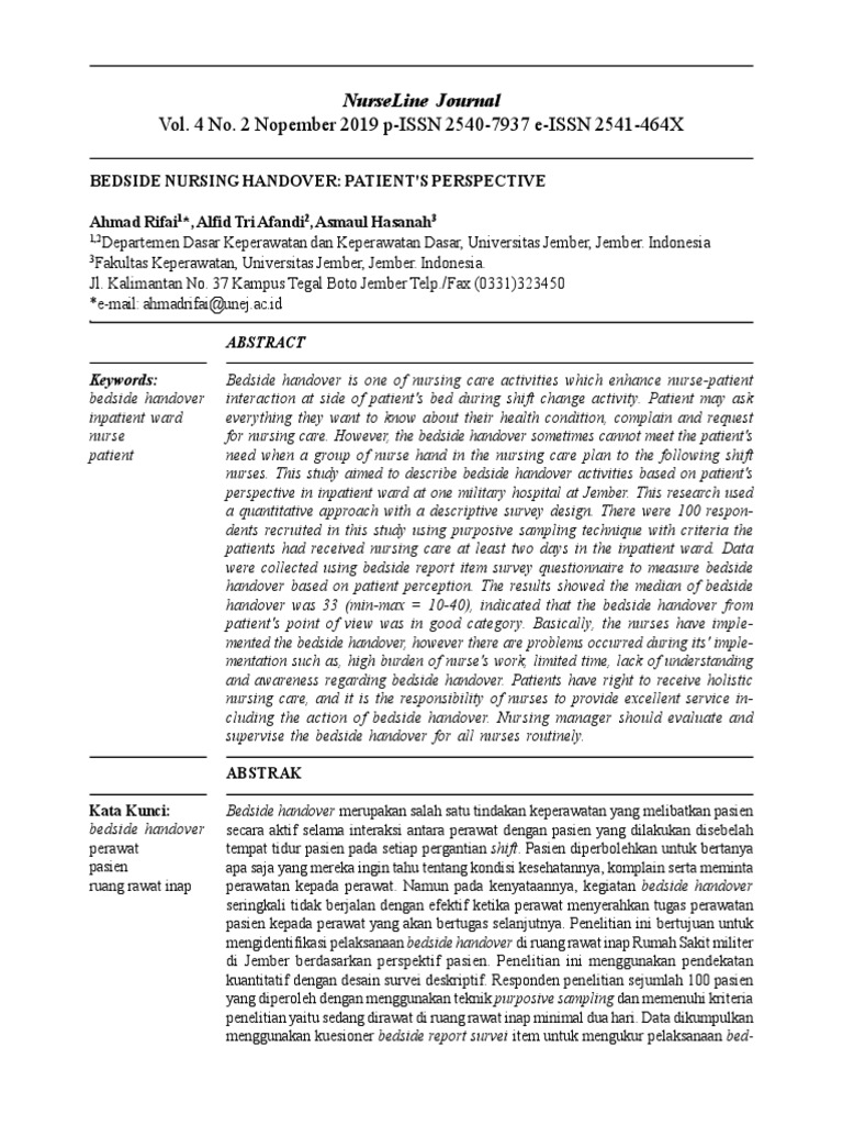 Bedside Nursing Handover Patients Perspective | PDF | Patient | Nursing
