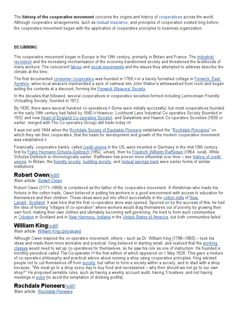 History of Cooperative Movements | PDF | Cooperative | Business