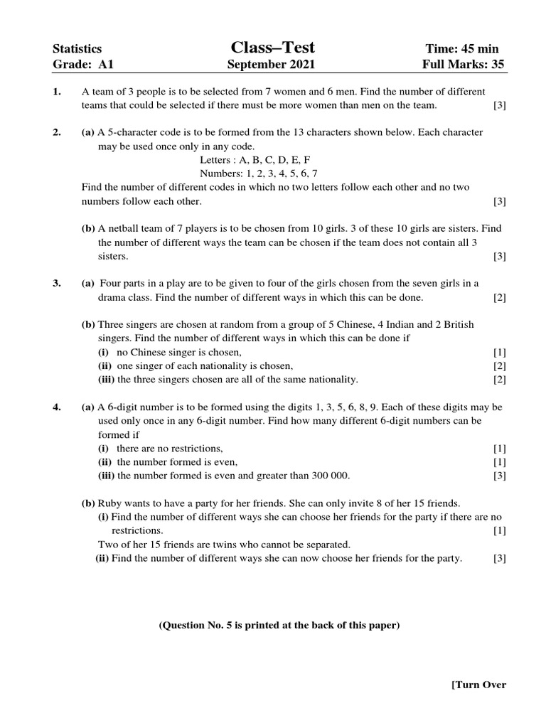 Permutations And Combinations Test Pdf