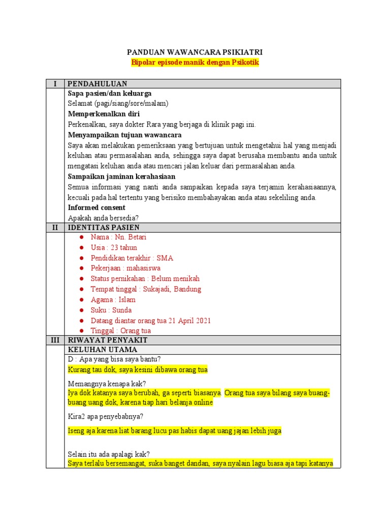 Script Bipolar Episode Manik Dengan Psikotik | PDF