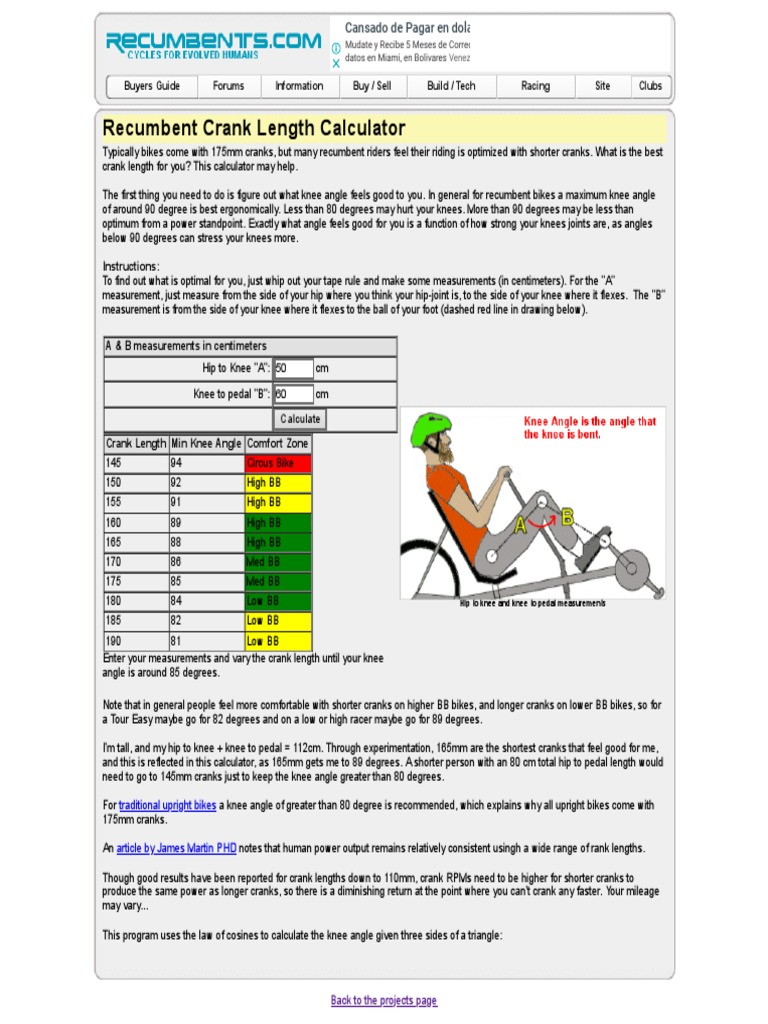 Recumbent Bike Crank Length Guide | PDF | Transport | Manufactured Goods