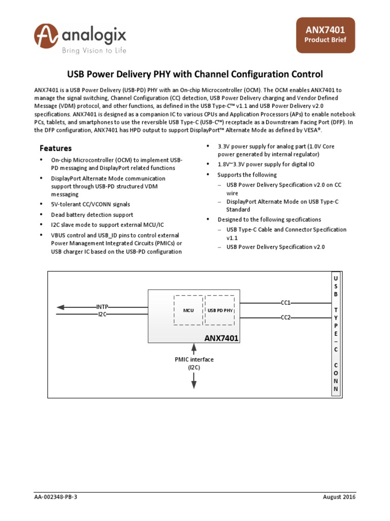 USB Power Delivery PHY With Channel Configuration Control: Features ...