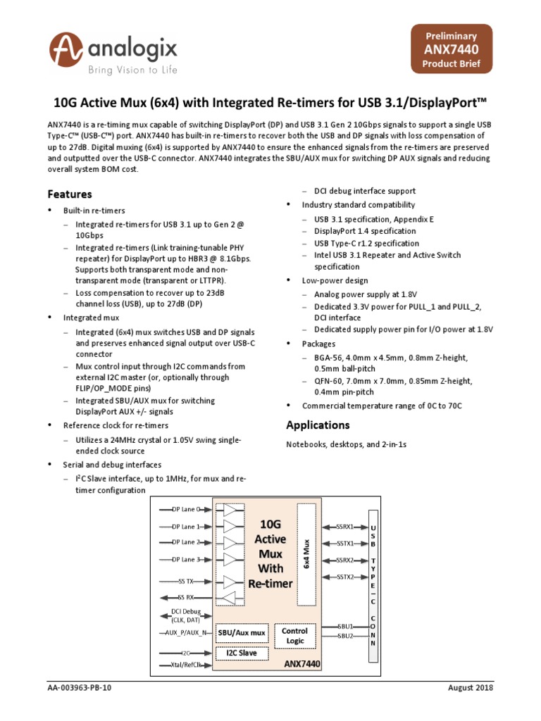 10G Active Mux (6X4) With Integrated Re-Timers For Usb 3.1/displayport ...