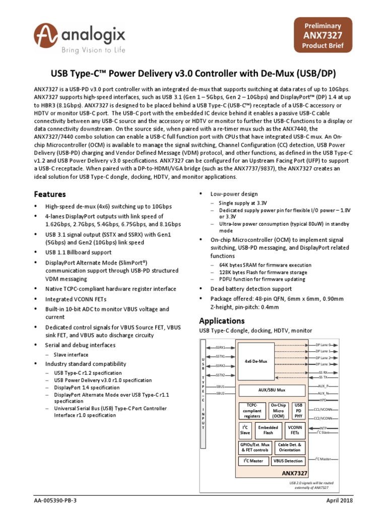 USB Type-C™ Power Delivery v3.0 Controller With De-Mux (USB/DP) | PDF ...