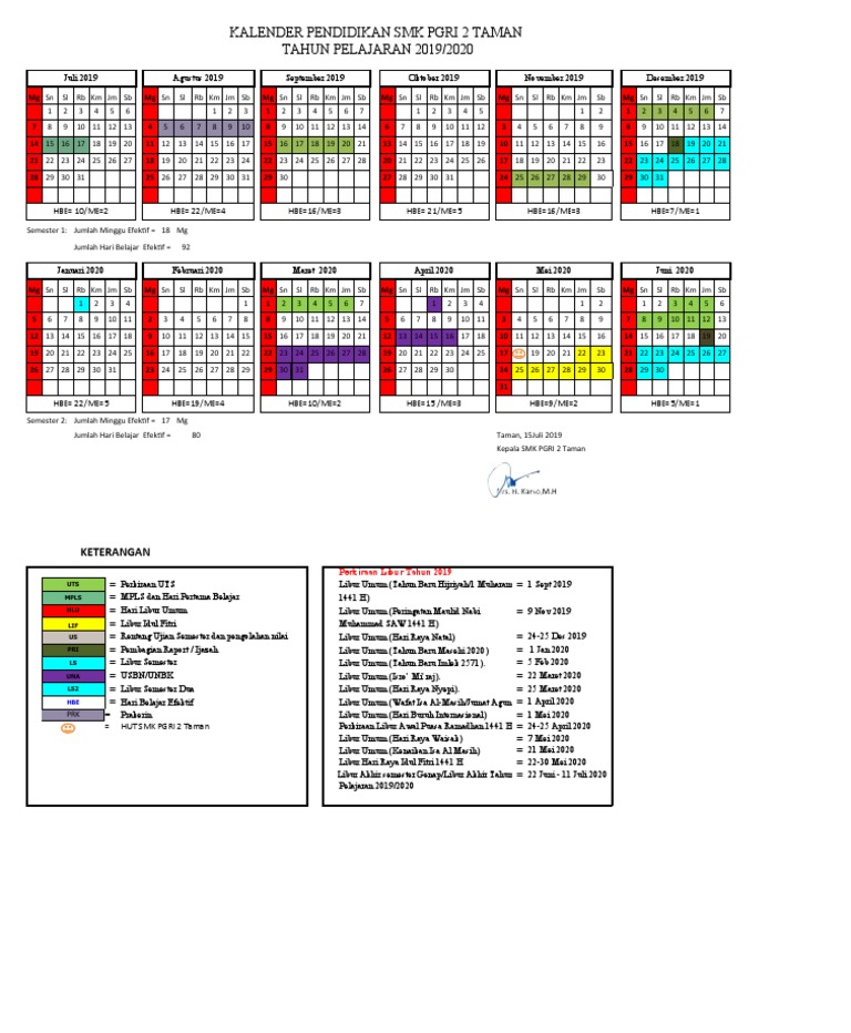 KALENDER AKADEMIK SMK PGRI 2 TAMAN | PDF