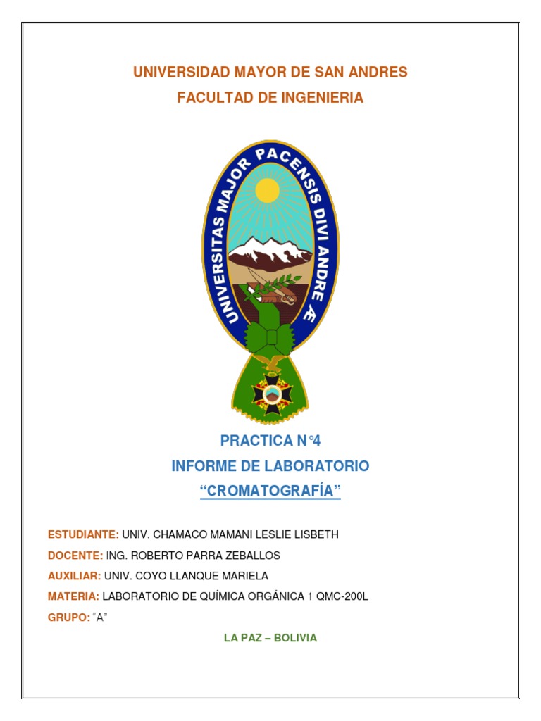 Informe 4 de Cromatografia (Leslie Lisbeth Chamaco Mamani) | PDF | Cromatografía | Elución
