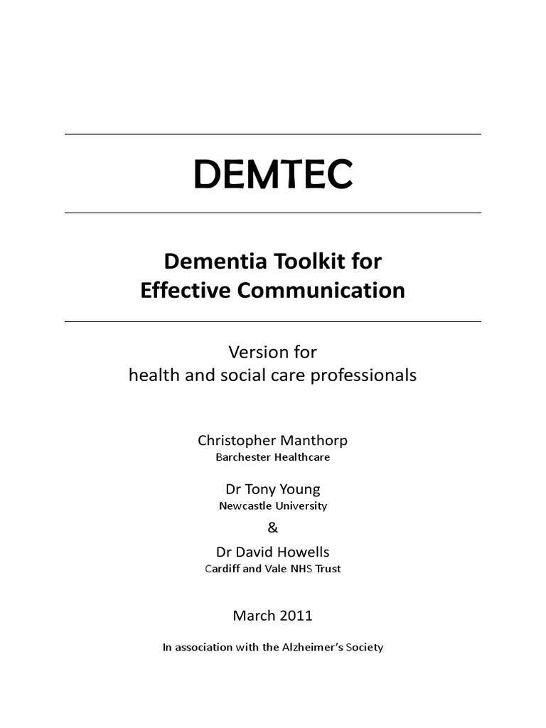 DEMTEC: Communication Toolkit for Dementia | PDF | Communication | Dementia