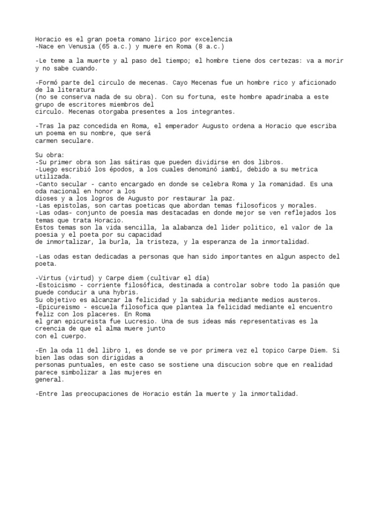 Horacio: Vida y Obra del Poeta Romano | PDF