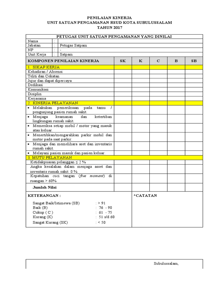 Form Penilaian Satpam | PDF