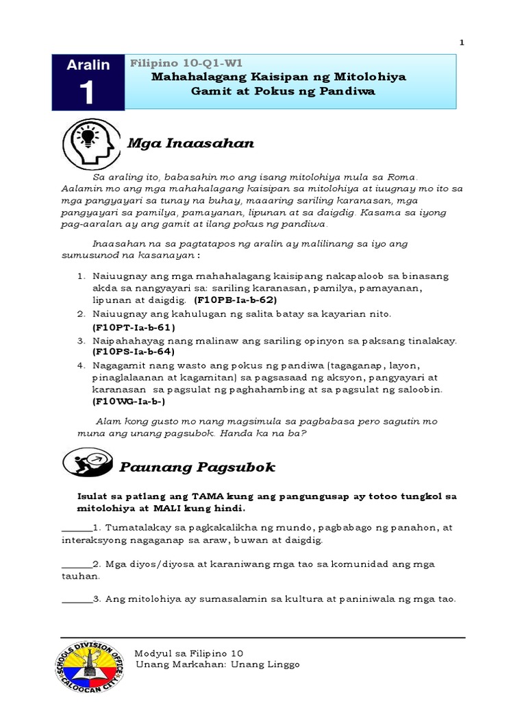 Filipino 10 Q1 Week 1 | PDF