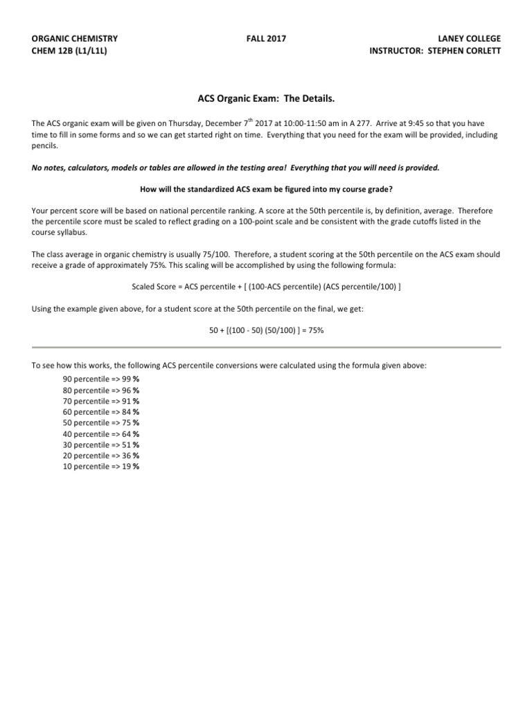 ACS Organic Chemistry Exam Guidelines | PDF | Percentile | Test ...