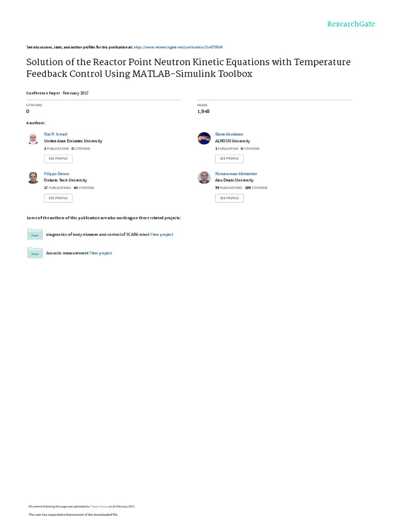 Solution of The Reactor Point Neutron Kinetic Equations With Temperature Feedback Control Using ...