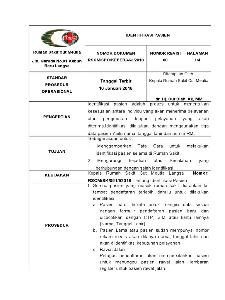 Prosedur Identifikasi Pasien Rumah Sakit | PDF