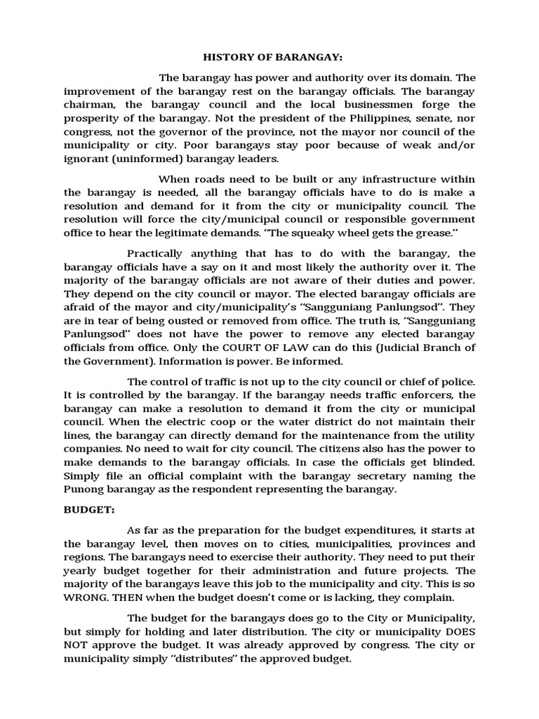 History of Barangay | PDF | Mayor | Budget