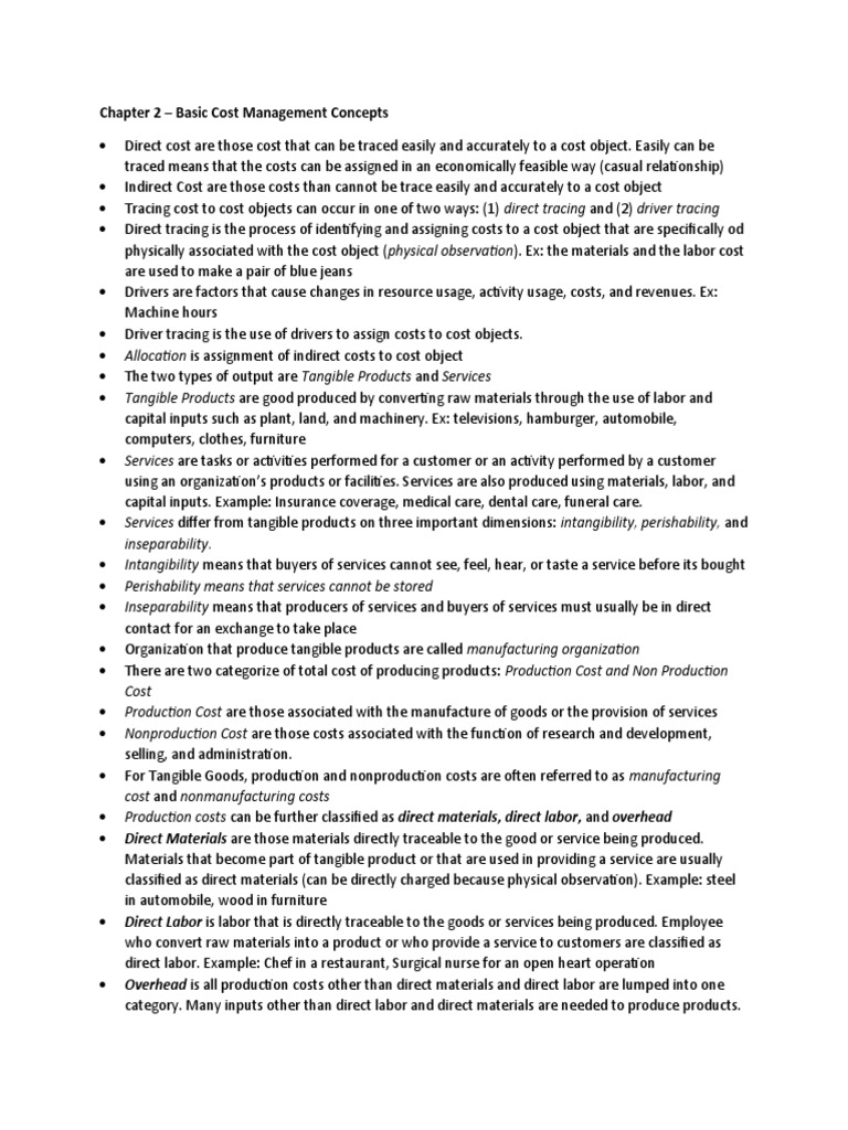 Chapter 2 - Basic Cost Management Concepts: Inseparability | PDF | Cost Of Goods Sold | Cost