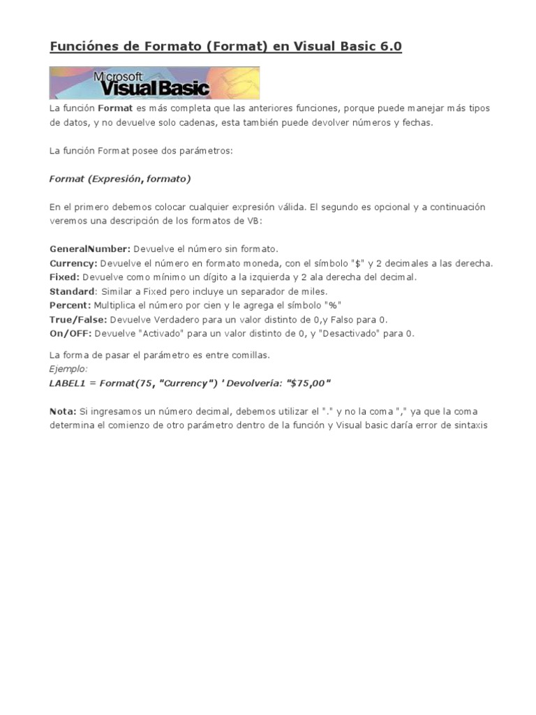Funciónes Format VB 6.0 | PDF