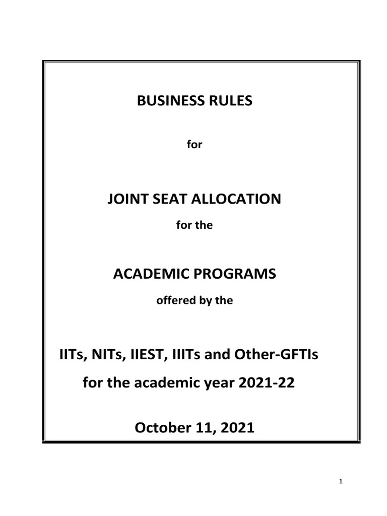 JoSAA 2021 Business Rules | PDF | Educational Assessment And Evaluation | Career And Technical ...