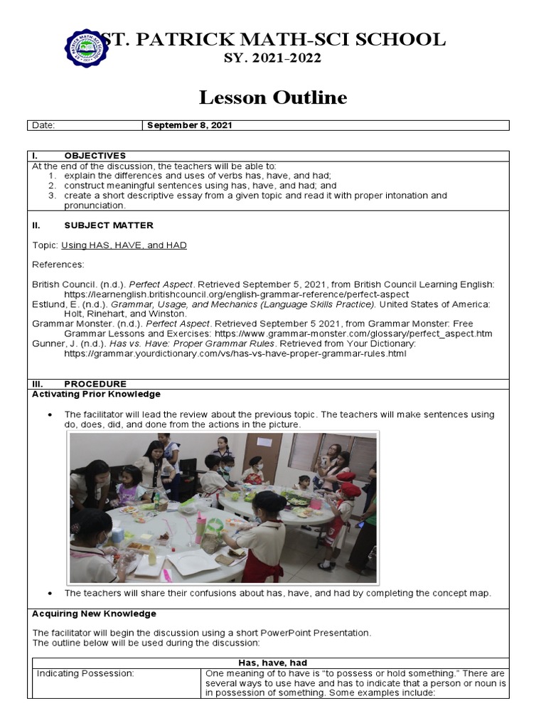 September Lesson Outline: Verbs Usage | PDF | Perfect (Grammar ...