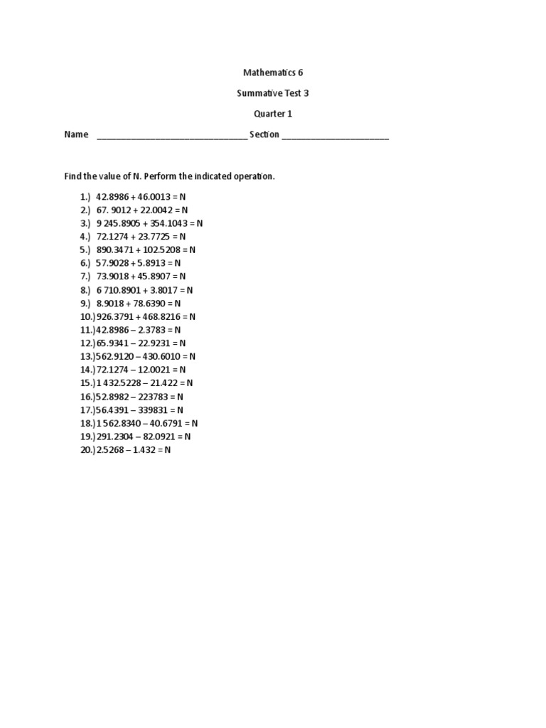 Grade 6 Math Summative Test Q1 | PDF
