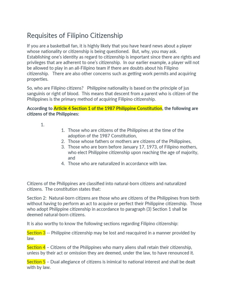 Requisites of Filipino Citizenship | PDF | Citizenship | Naturalization