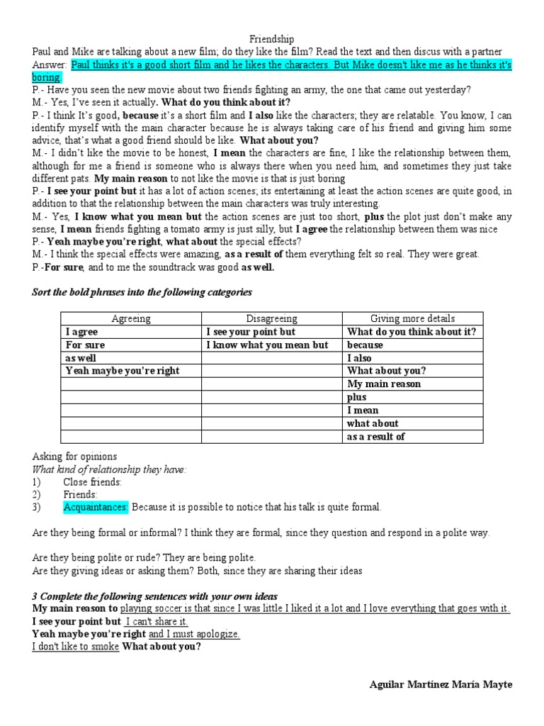 Friendship Worksheet | PDF