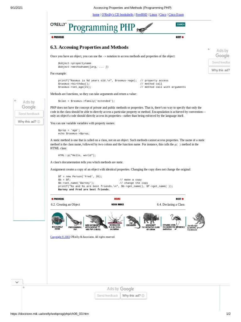 Accessing Properties And Methods Programming Php Pdf Method