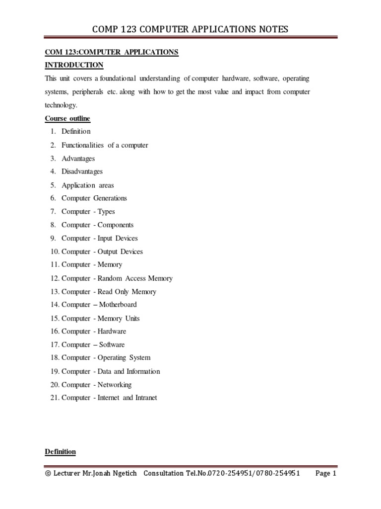 Com 123 Computer Applications Notes 2020 | Download Free PDF | Printer ...