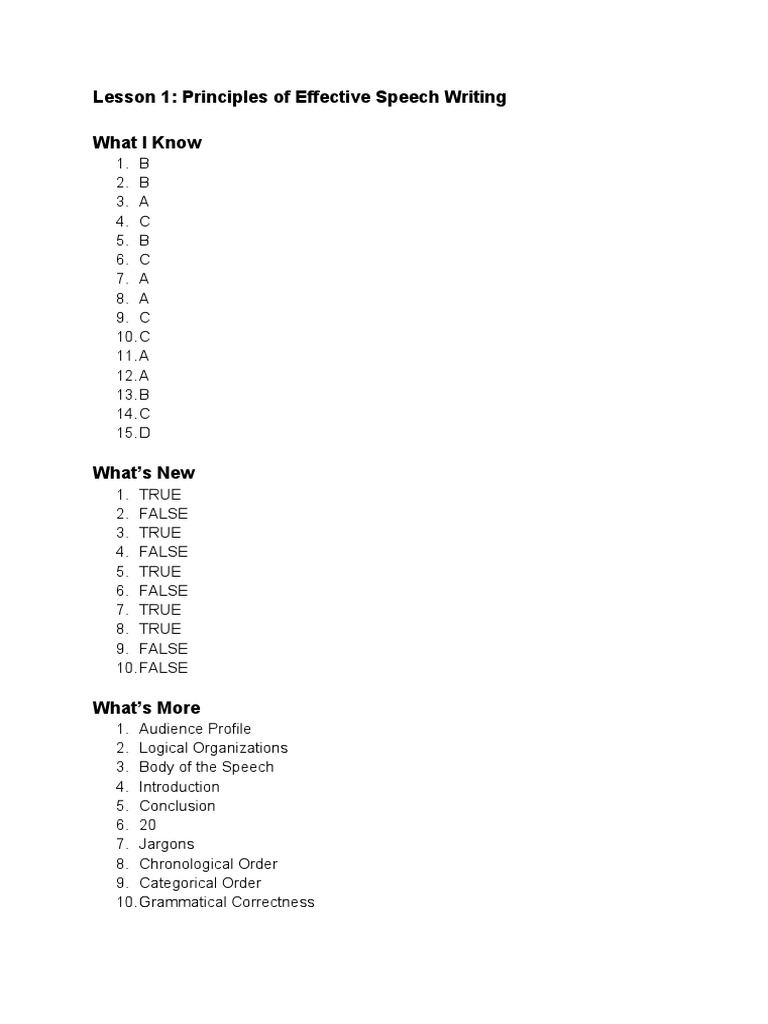 Lesson 1: Principles of Effective Speech Writing What I Know | PDF ...