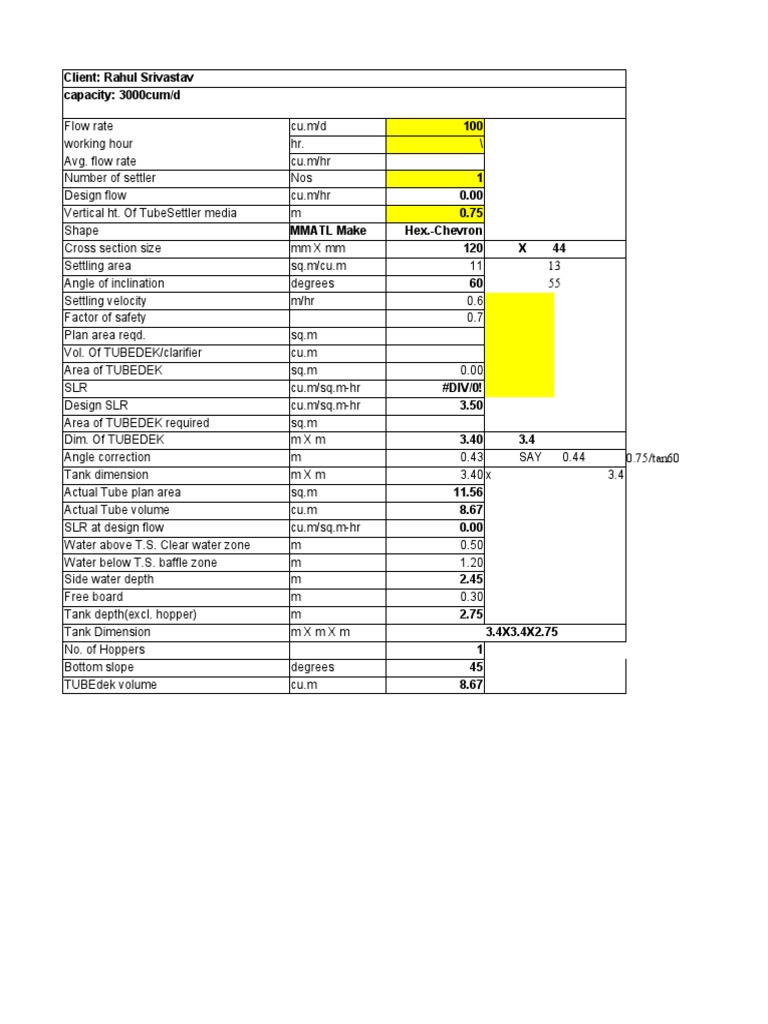 Tube Settler Design Calculations | PDF