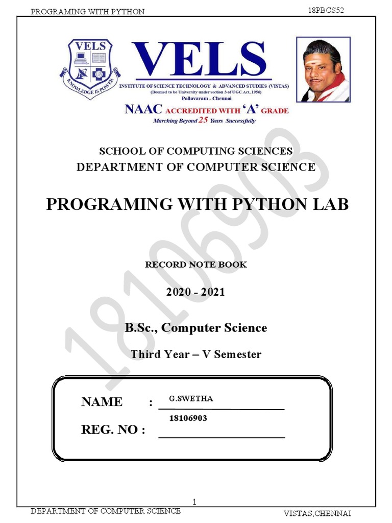 Programing With Python Lab Department Of Computer Science Pdf Integer Computer Science