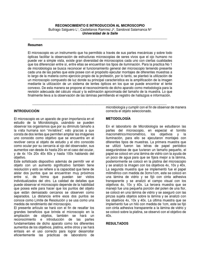 Informe Micro-Laboratorio | PDF | Microscopio | Percepción visual