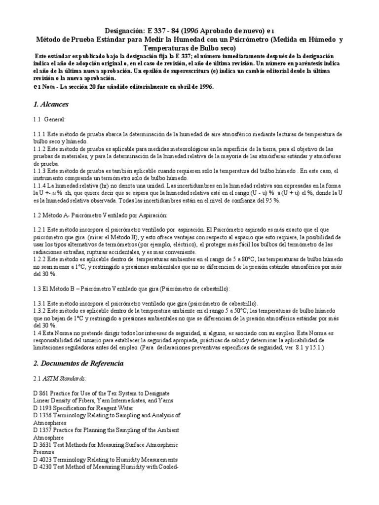 Método ASTM E337 para Medir Humedad | PDF | Humedad | Temperatura