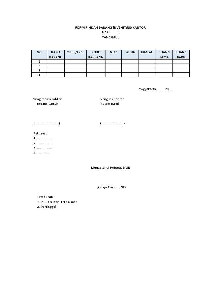 Form Pindah Barang Inventaris Kantor | PDF