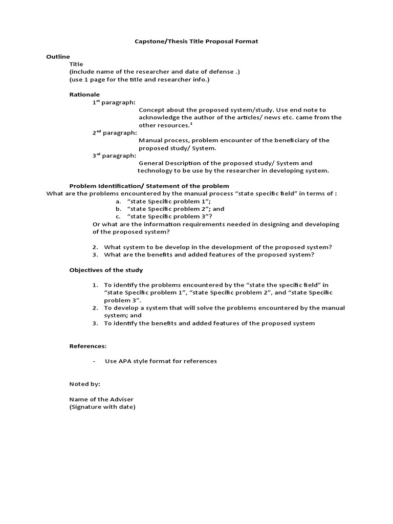 Capstone/Thesis Title Proposal Format Outline | PDF