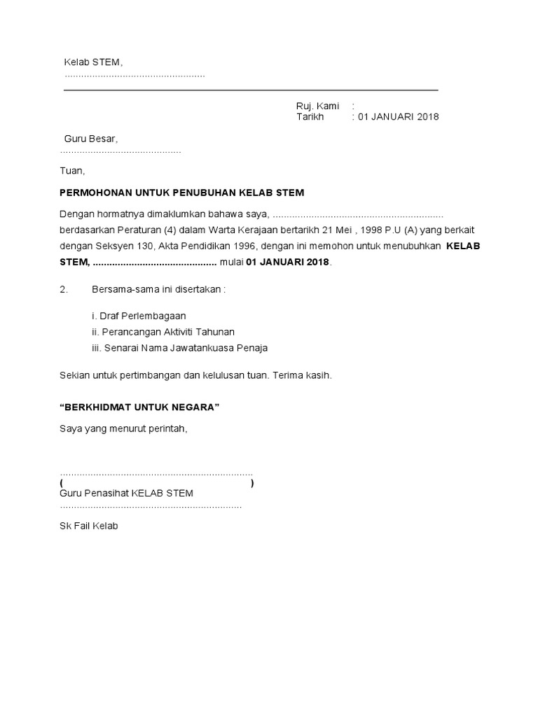 Surat Penubuhan KELAB STEM | PDF