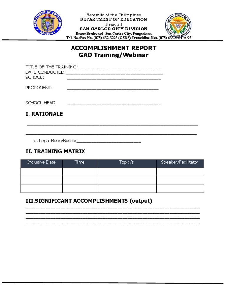 GAD Training Accomplishment Report 2021 | PDF | Philippines