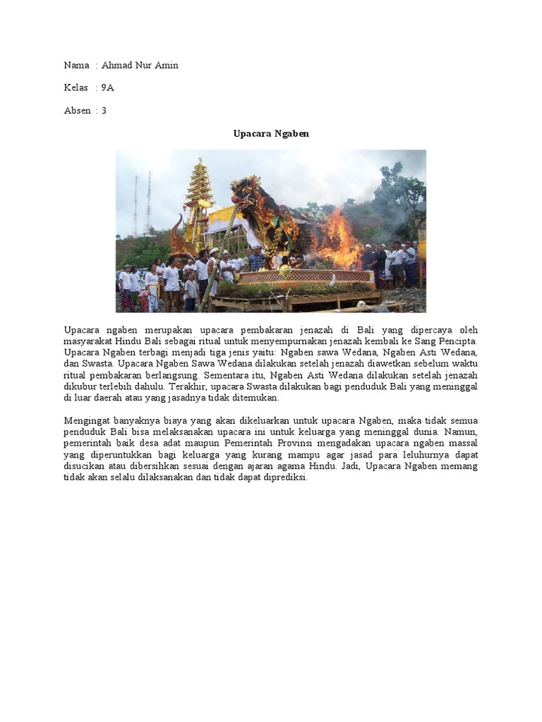Upacara Ngaben: Ritual Pembakaran Jenazah | PDF