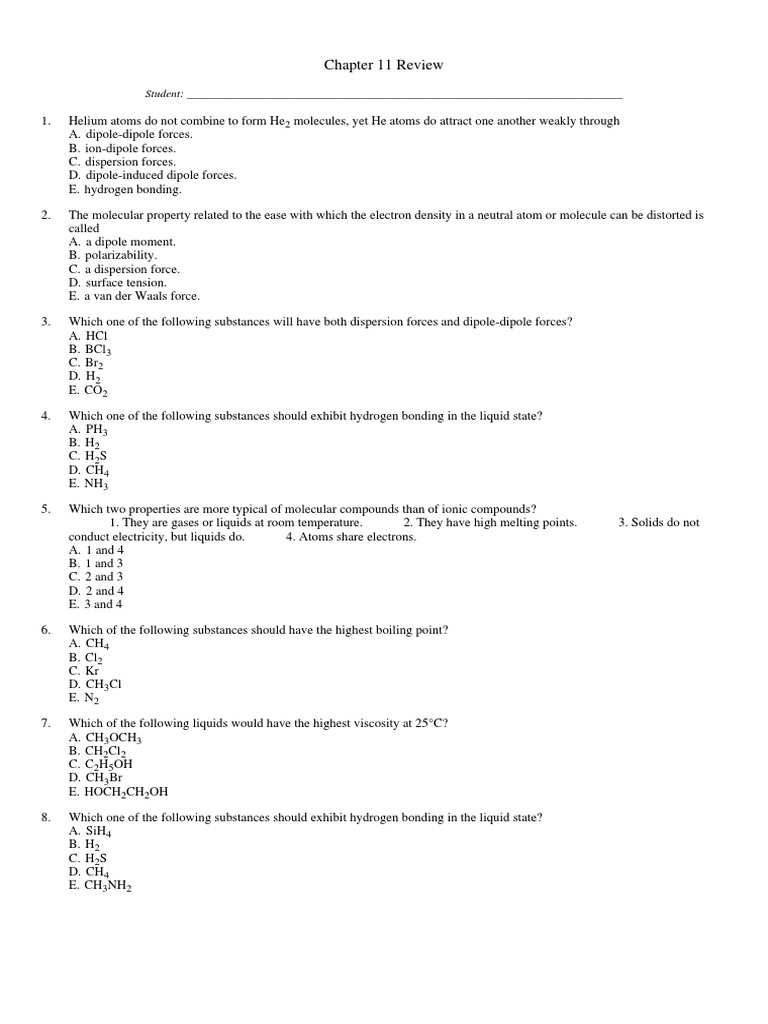 AP Chemistry Chapter 11 Review | PDF | Intermolecular Force | Water