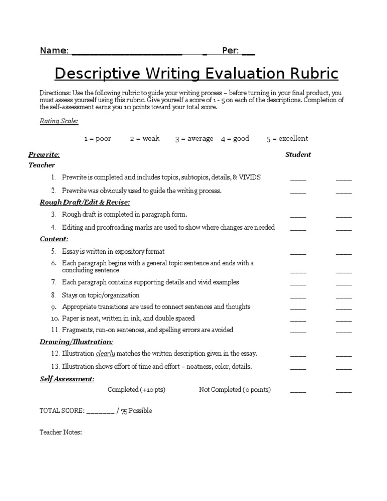 Descriptive Writing Rubric | PDF | Rubric (Academic) | Cognition