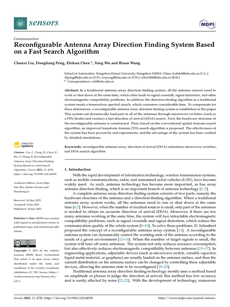 Sensors: Reconfigurable Antenna Array Direction Finding System Based On ...