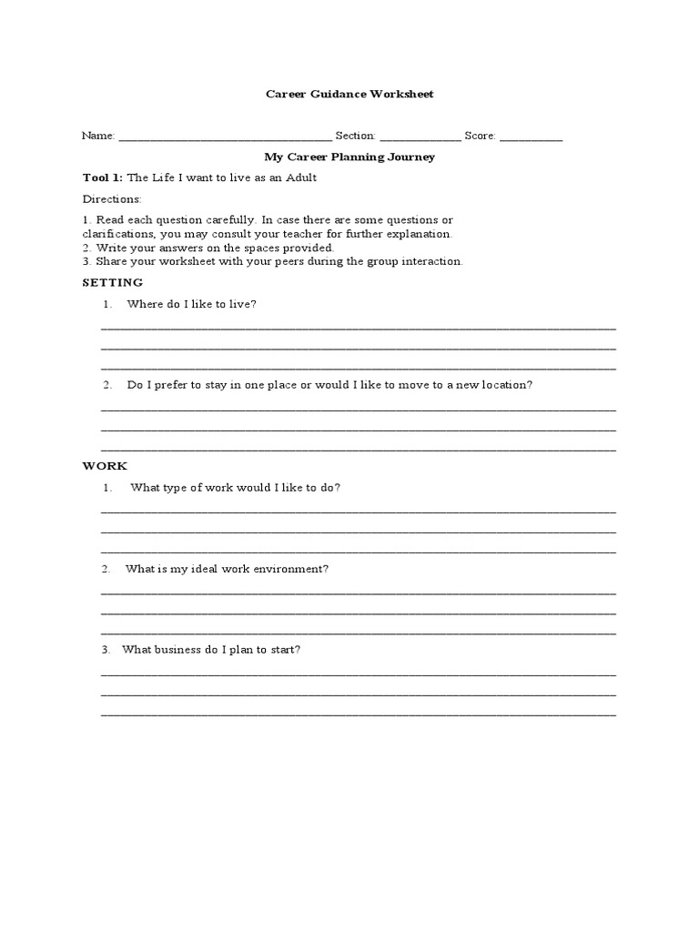 Career Guidance Worksheet | Download Free PDF | Communication | Human ...