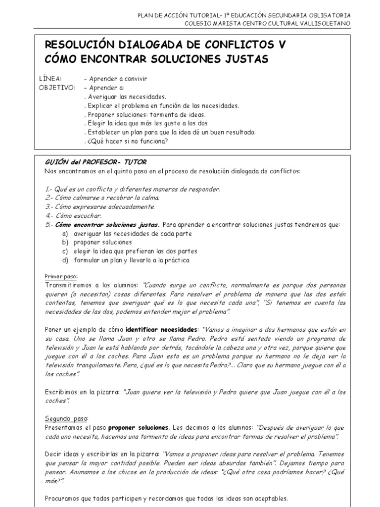 Soluciones Justas en Tutoría 1º ESO | PDF | Educación Secundaria ...