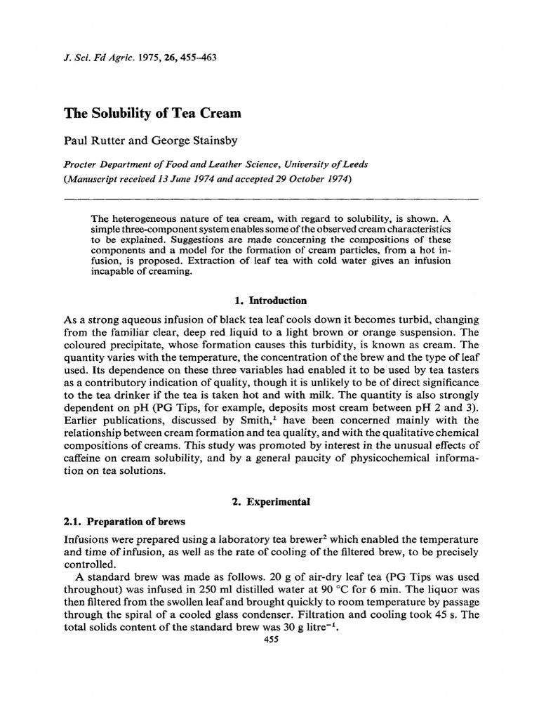 The Solubility Tea Cream: Paul Rutter and | PDF | Solubility | Caffeine