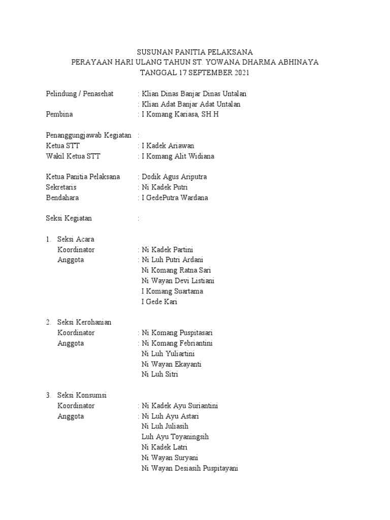 Susunan Panitia Pelaksana | PDF
